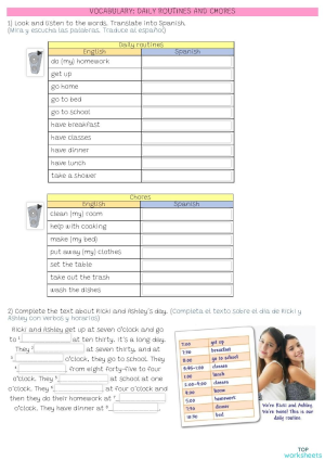 Homework: Daily Routines and Chores. Interactive worksheet | TopWorksheets