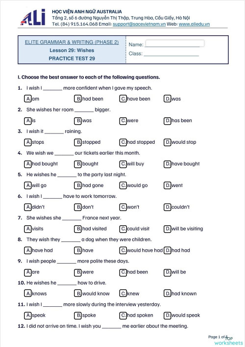 2EGK_L29_Practice Test. Interactive worksheet | TopWorksheets