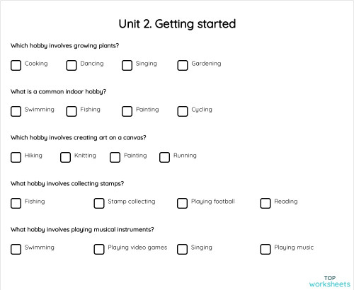 Unit 2. Getting started. Interactive worksheet | TopWorksheets