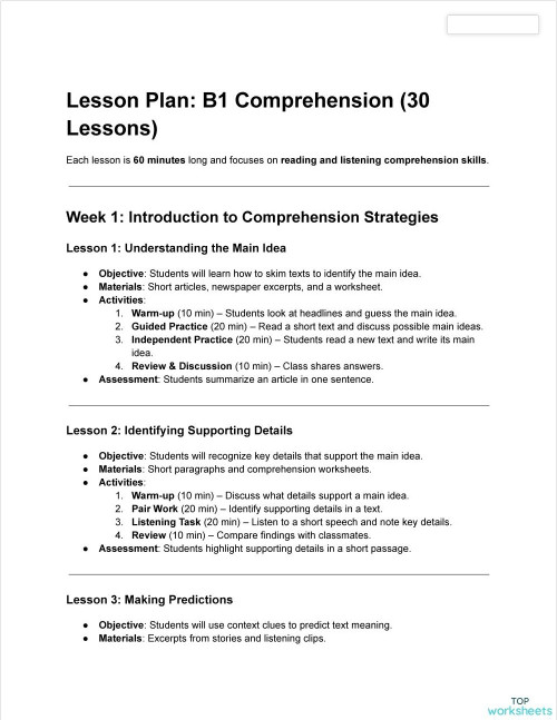 Reading Comprehension B1. Interactive worksheet | TopWorksheets