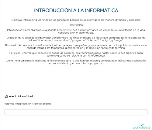INTRODUCCIÓN A LA INFORMÁTICA. Ficha interactiva | TopWorksheets
