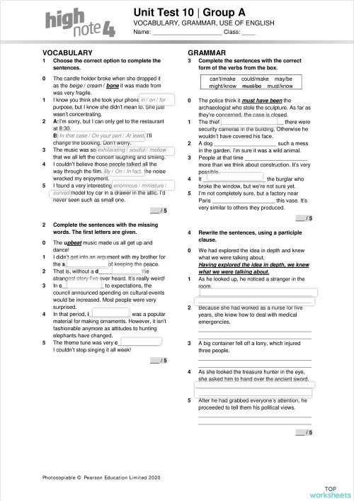 HN4 Unit10 Test. Interactive worksheet | TopWorksheets
