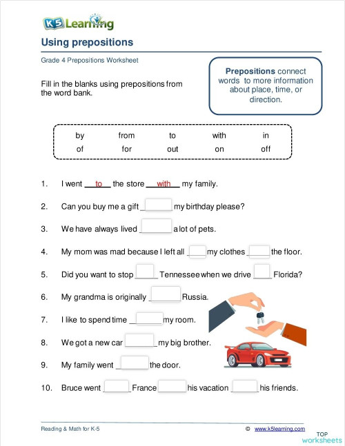 Lesson 19 Prepositions 2. Interactive worksheet | TopWorksheets