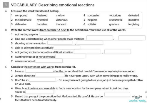 Emotions adjectives. Interactive worksheet | TopWorksheets