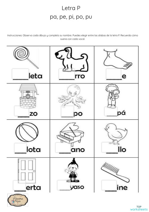 Letra P/Colegio petit. Ficha interactiva | TopWorksheets