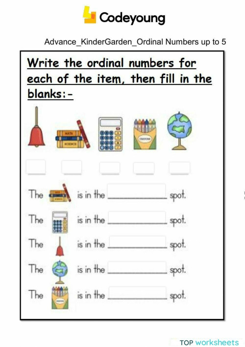 Ordinal numbers for kg. Interactive worksheet | TopWorksheets