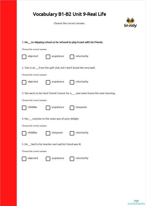 Vocabulary B1-B2 Unit 9-Real Life. Interactive worksheet | TopWorksheets