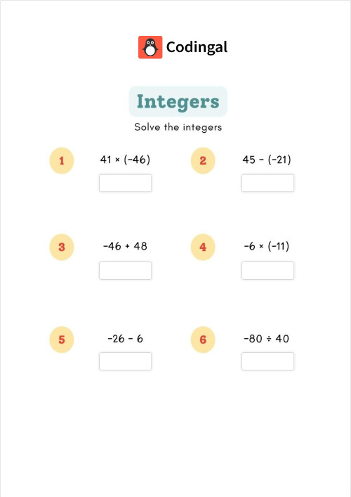 M_G07T01_WC05_Operations on Integers. Interactive worksheet | TopWorksheets