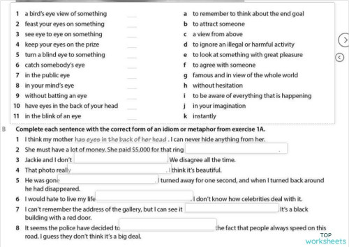 Eye idioms. Interactive worksheet | TopWorksheets