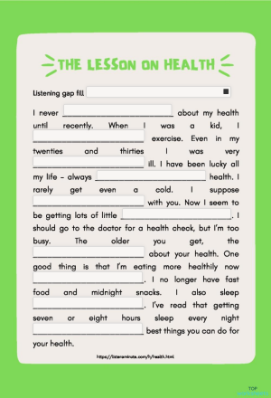 The lesson on health. Interactive worksheet | TopWorksheets