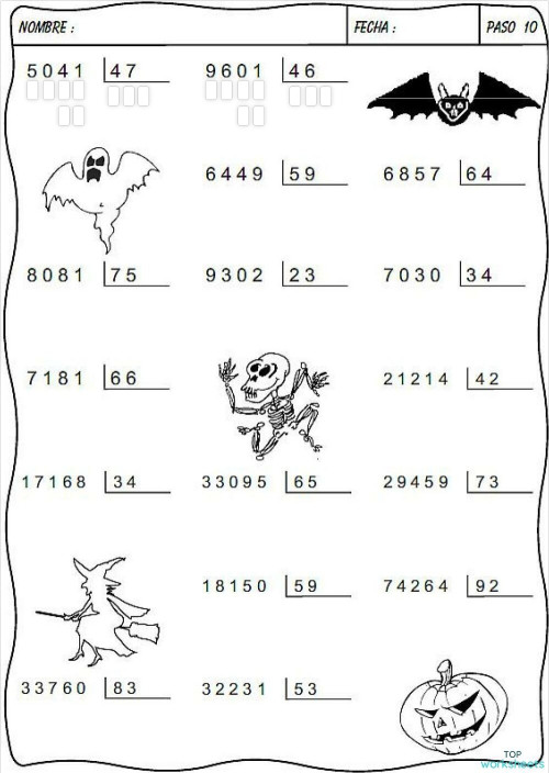 Divisiones dos cifras Paso 10. Ficha interactiva | TopWorksheets