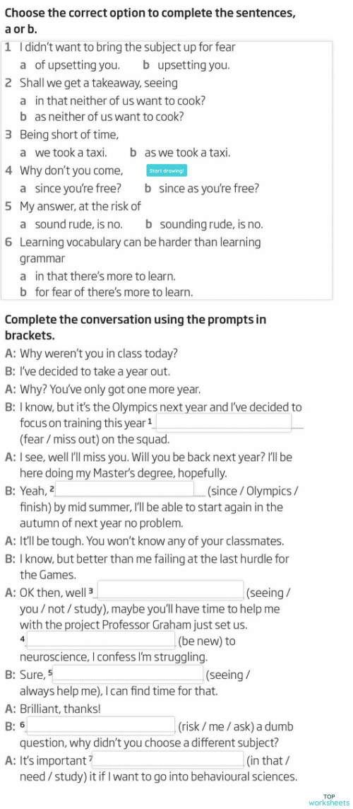 Reason clauses. Interactive worksheet | TopWorksheets