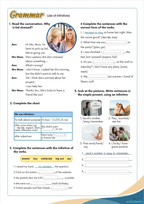 I.7 Grammar Use of infinitives (4th). Interactive worksheet | TopWorksheets