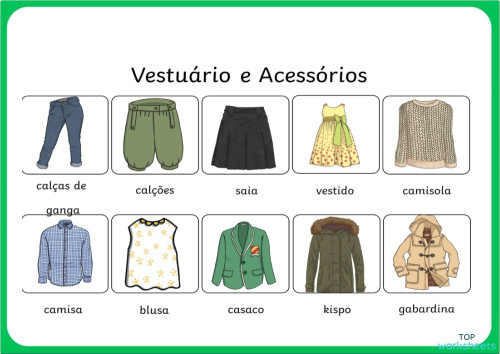 Flashcards -Roupa e Vestuário - A1. Ficha interativa | TopWorksheets