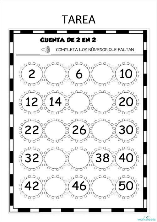 SERIES NUMÉRICAS DE 2 EN 2 HASTA EL 60. Ficha interactiva | TopWorksheets