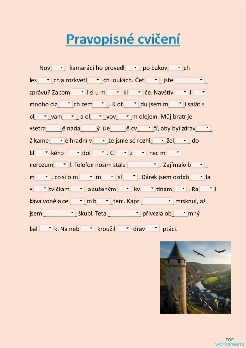 Pravopisné cvičení. Interaktivní pracovní list | TopWorksheets