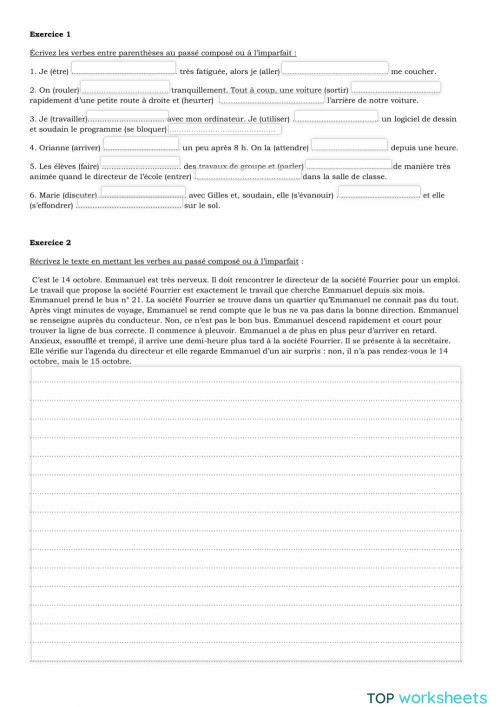 L'imparfait et le passé composé. Fiche interactive | TopWorksheets