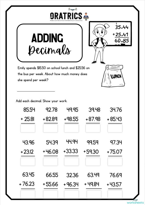 Grade 5 Page 43 (Adding Decimals). Interactive worksheet | TopWorksheets