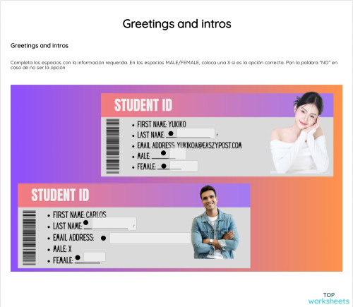 Greetings and intros. Interactive worksheet | TopWorksheets
