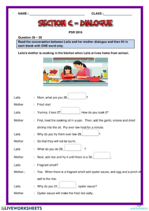 Dialogue (Fried Rice). Interactive worksheet | TopWorksheets