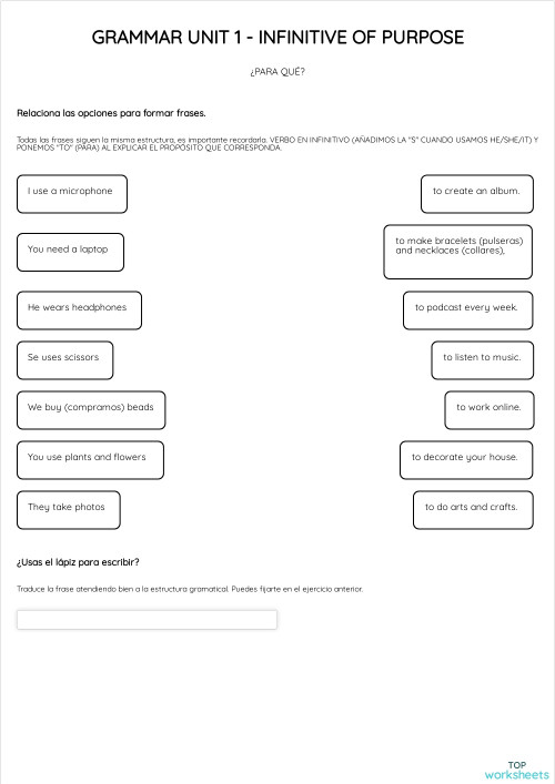 GRAMMAR UNIT 1 - INFINITIVE OF PURPOSE. Interactive worksheet ...