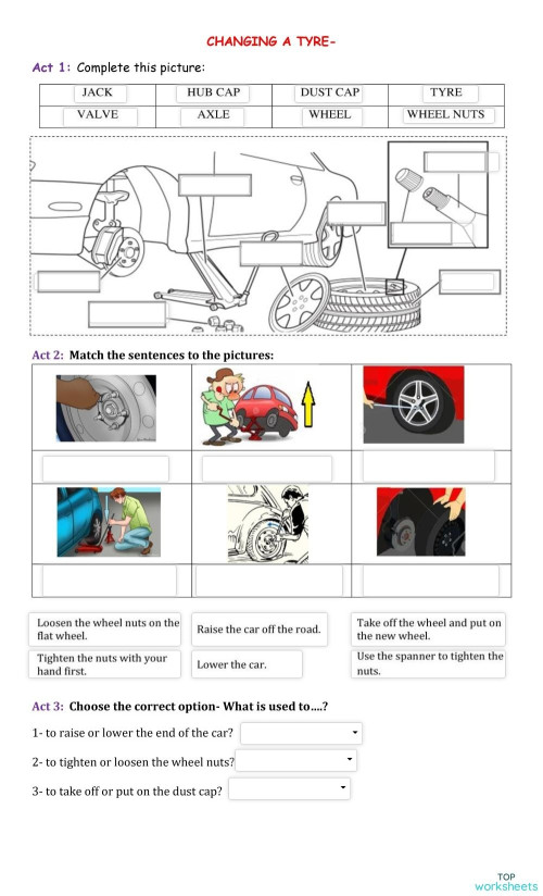 CHANGING A WHEEL. Interactive worksheet | TopWorksheets
