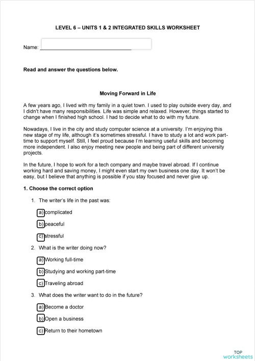 LEVEL 6 – UNITS 1 & 2 INTEGRATED SKILLS WORKSHEET. Interactive ...