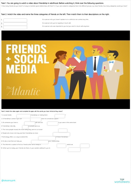 Lesson 4: Friendship in adulthood (pre-class worksheet). Interactive ...