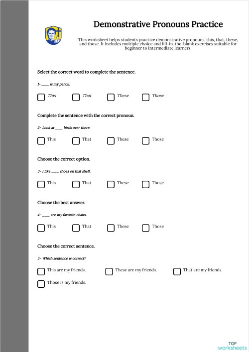 Pronoun: interactive worksheets and online exercises | TopWorksheets