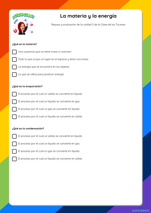 La materia y la energía. Ficha interactiva | TopWorksheets