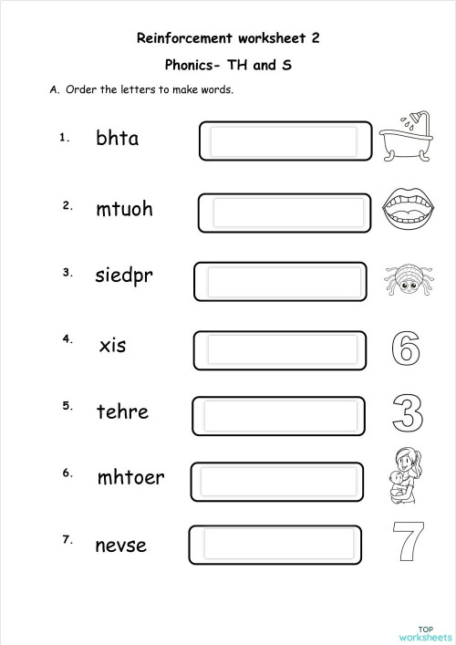 Phonics-TH and S. Interactive worksheet | TopWorksheets
