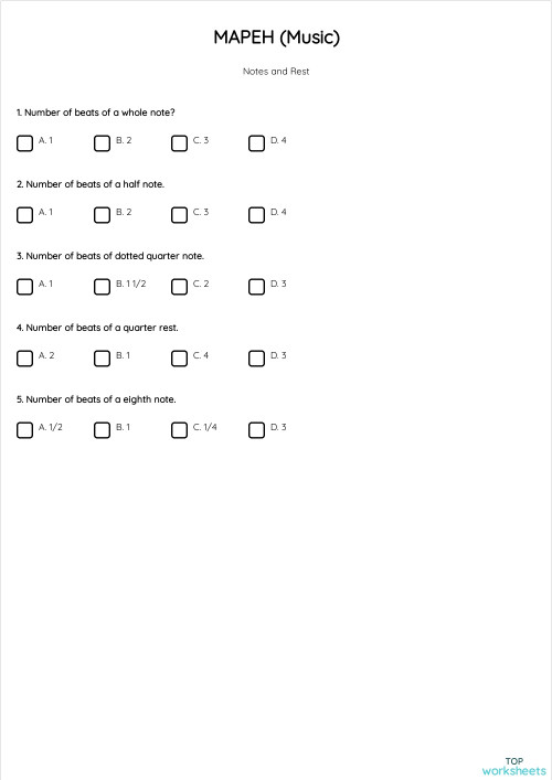 MAPEH (Music). Interactive worksheet | TopWorksheets