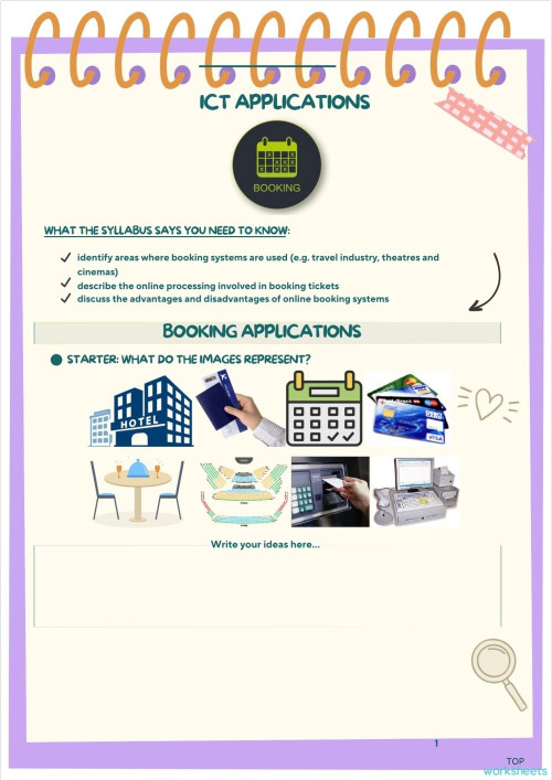 Booking Applications. Interactive worksheet | TopWorksheets