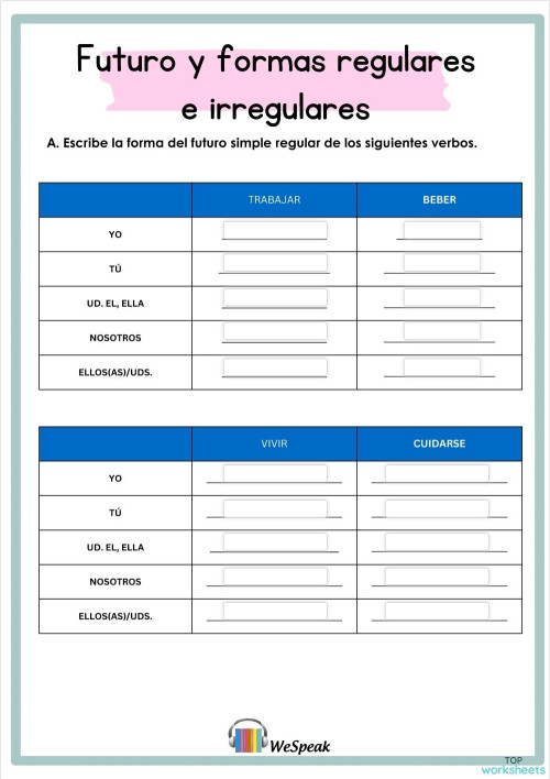 Futuro y formas regulares e irregulares. Ficha interactiva | TopWorksheets