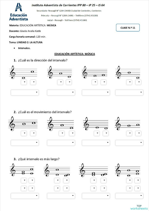 Trabajo Práctico - Intervalos. Ficha interactiva | TopWorksheets
