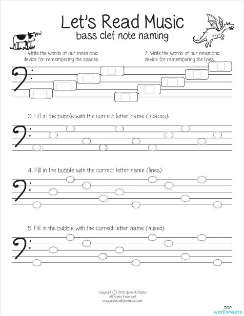 Bass clef Note Name. Interactive worksheet | TopWorksheets
