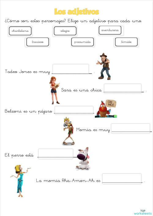 Adjetivos: fichas interactivas y ejercicios online | TopWorksheets
