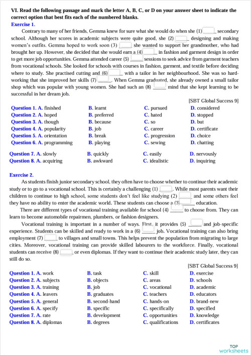 PRACTICE UNIT 12.1: CAREER CHOICES. Interactive worksheet | TopWorksheets