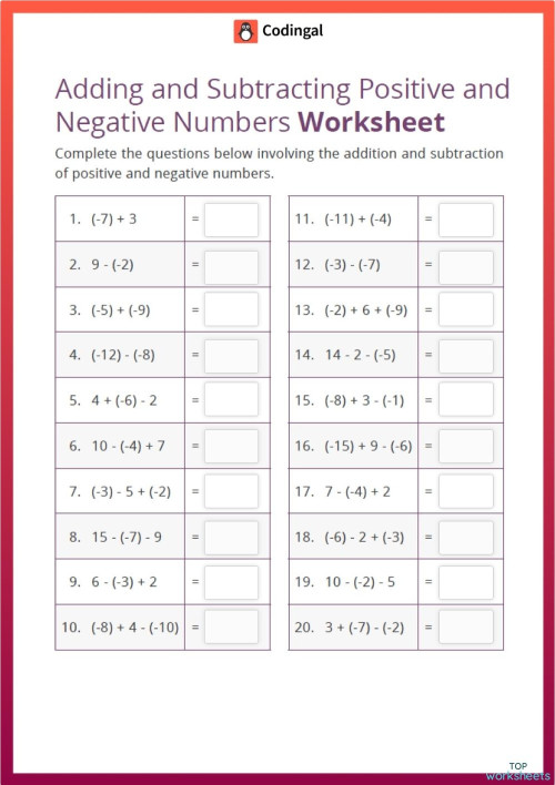 M_G06T03_WC03_Adding_and_Subtracting_Integers. Interactive worksheet | TopWorksheets