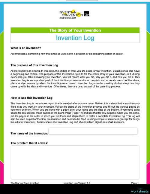 Invention Log. Interactive worksheet | TopWorksheets