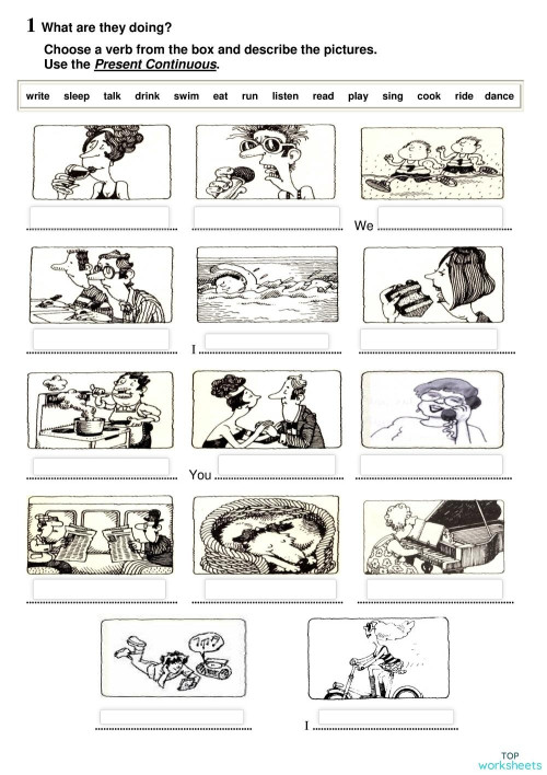 Present progressive and common verbs. Interactive worksheet | TopWorksheets