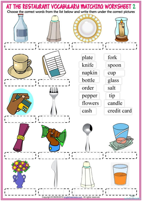 at the restaurant-the table. Interactive worksheet | TopWorksheets