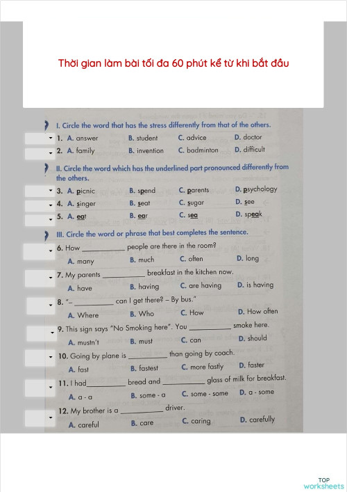 Interactive worksheets and online exercises in Vietnam | TopWorksheets