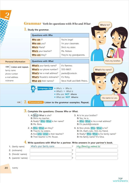 Questions with who and what. Interactive worksheet | TopWorksheets
