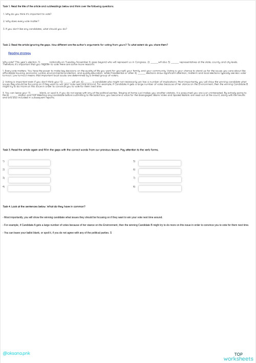 Why should we vote? (Pre-class worksheet). Interactive worksheet ...