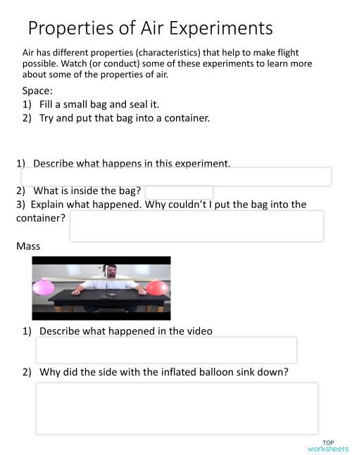 Properties of Air experiments. Interactive worksheet | TopWorksheets
