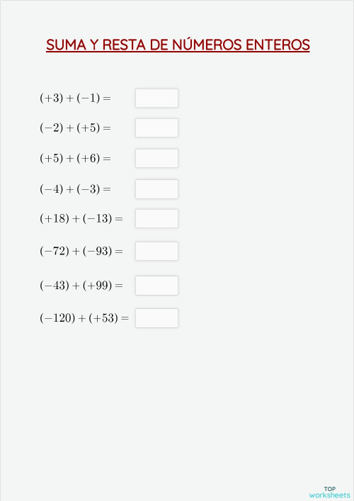 Operación de Sumas. Ficha interactiva | TopWorksheets