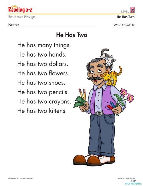 Level A: He has two.. Interactive worksheet | TopWorksheets