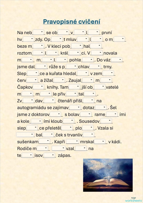 Čeština: interaktivní pracovní listy a online cvičení | TopWorksheets