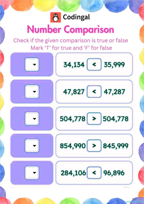 M_G04M02L03_WC01_Comparing and Ordering Numbers. Interactive worksheet | TopWorksheets